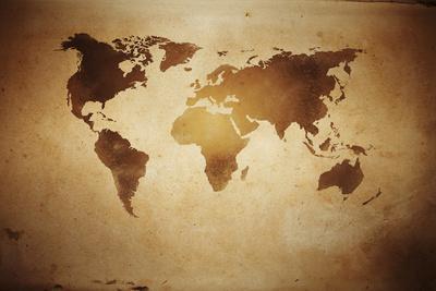 'Aged World Map on Dirty Paper' Art | AllPosters.com