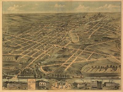 'Akron, Ohio - Panoramic Map - Akron, OH' Posters - Lantern Press ...