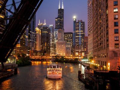 'Chicago Navy Pier and Skyline at Night, Chicago, Illinois, Usa ...