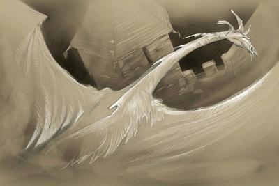 Fantastic Creature: a Dragon Flying over a Castle Tower Drawing by ...
