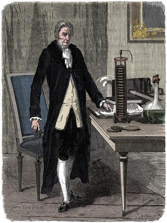 'Alessandro Volta, Italian physicist, demonstrating his electric pile ...