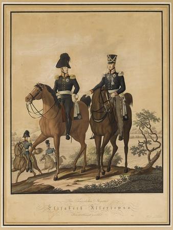 Alexander I of Russia and Frederick William III of Prussia on horseback ...