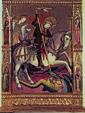 Altarpiece of Saint George. Central panel, the hand of God blesses the ...
