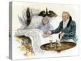 'American Colonial Doctor Taking the Hen of a Sick Person Lying in Bed ...