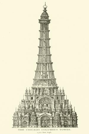 The Chicago Columbus Tower (Engraving) Giclee Print - American School ...