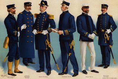 US Navy, Uniforms, 1899 (Colour Litho) Giclee Print - American School ...
