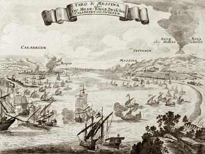 'An Old Illustration Of Strait Of Messina, Between Italian Peninsula ...