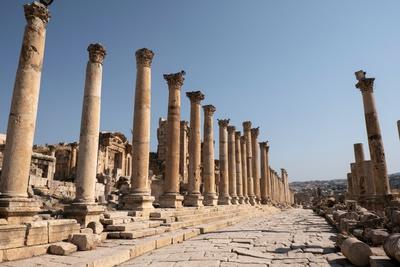 'Ancient Roman stone road with a colonnade, Jerash, Jordan, Middle East ...