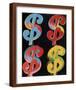 'Four Dollar Signs, c.1982 (blue, red, orange, yellow)' Posters - Andy ...