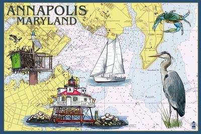 'Annapolis, Maryland - Nautical Chart' Poster - Lantern Press ...