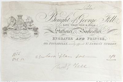 'Trade Card for George Fell, Stationer, Bookseller, Engraver and ...