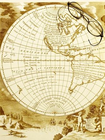 'Antique Map With Old Spectacles' Poster - lienkie | AllPosters.com