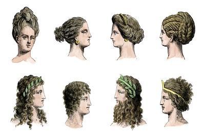 'Antiquity Mode. Hairstyle of Women (Top) and Men (Bottom) Showing ...