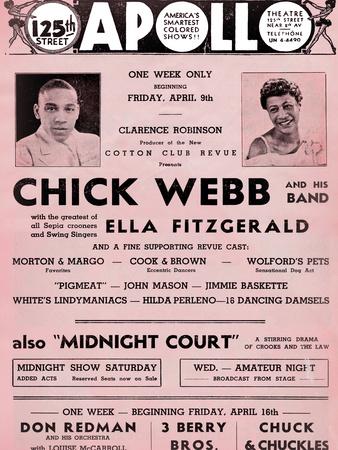 'Apollo Theatre Handbill: Chick Webb, Ella Fitzgerald, Cook and Brown ...