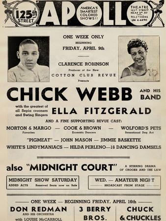 'Apollo Theatre Handbill: Chick Webb, Ella Fitzgerald, Cook and Brown ...