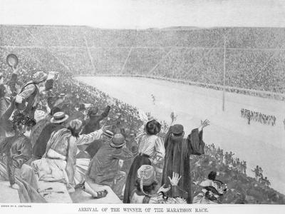 'Arrival of the Winner of the Marathon Race by Andre Castaigne' Giclee ...