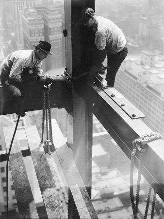 'Workmen Attaching Steel Beams High Above Street During Construction of ...