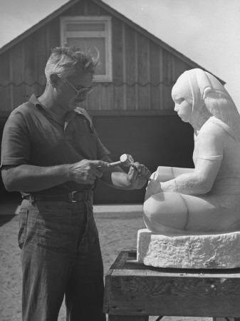'Artist Donald Hord Working on Sculpture' Premium Photographic Print ...