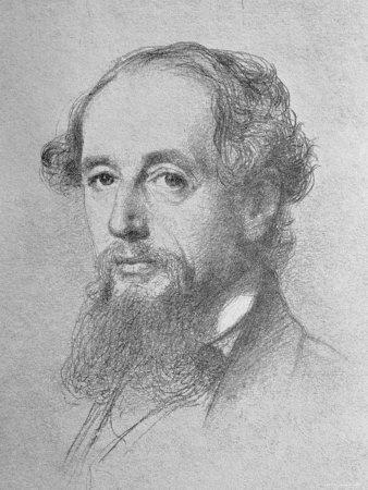 'Artist's Sketch of Head of English Novelist Charles Dickens Above the ...