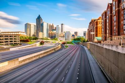 'Atlanta, Georgia, USA downtown skyline over the highways at dusk ...