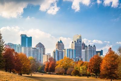 'Atlanta, Georgia, USA midtown skyline from Piedmont Park in autumn ...