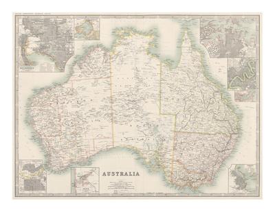 'Australia Map 1880' Premium Giclee Print - Keith Johnston | AllPosters.com