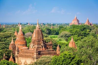 Bagan, Myanmar ancient temple ruins landscape in the archaeological ...