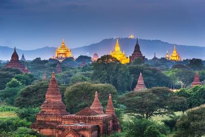 'Bagan, Myanmar temples in the Archaeological Zone at dusk' Photo ...