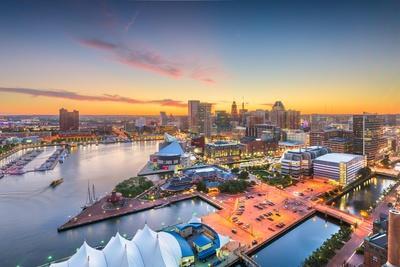 'Baltimore, Maryland, USA city skyline over the Inner Harbor at ...