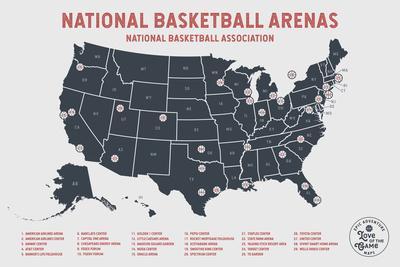 'Basketball Stadium Bucket List Map in Beige' Prints - Ren Lane ...