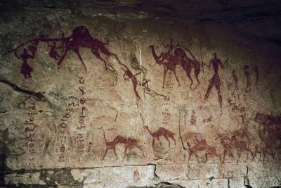 'Battle Scene and Writing in Tifinar Alphabet, Cave Painting, Camel ...
