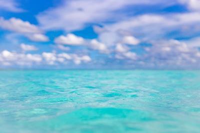 'Beach in sunset time, tilt shift effect. Endless seascape, blur dream ...