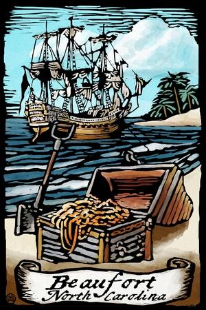 'Beaufort, North Carolina - Pirates - Scratchboard' Prints - Lantern ...