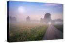 Beautiful summer night landscape with moon and idyllic road at ...