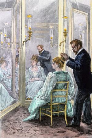 'Beauty Salon: Young Woman in a Hair Salon in Paris, Years 1890. Colour ...