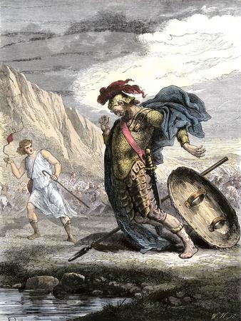 'Biblical Scene: David Using His Stone Thrower to Kill the Giant of the ...