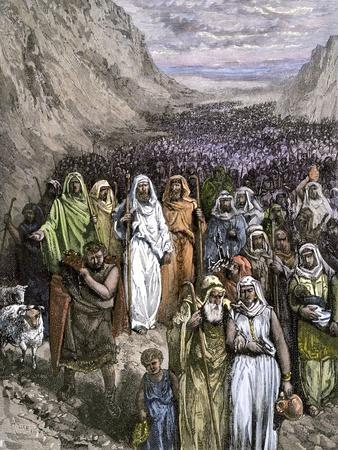 Biblical Scene: Moses Leads Jews (Hebrew People, Israelites) outside ...
