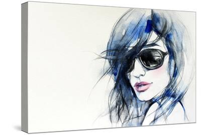 'Blue Mode Fashion Illustration' Stretched Canvas Print | AllPosters.com
