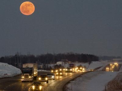 'Blue Moon Rises over Interstate 80 West of Omaha, Nebraska ...