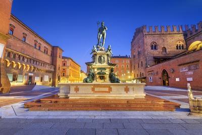 Bologna, Italy with the Fountain of Neptune at twilight Photo ...