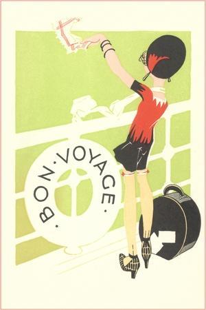 'Bon Voyage, Flapper Waving from Railing' Prints | AllPosters.com