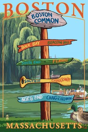 'Boston, Massachusetts - Neighborhoods Sign Destinations' Prints ...