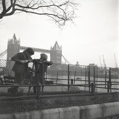Boys by Tower Bridge, 1943 (B/W Photo) Giclee Print | AllPosters.com