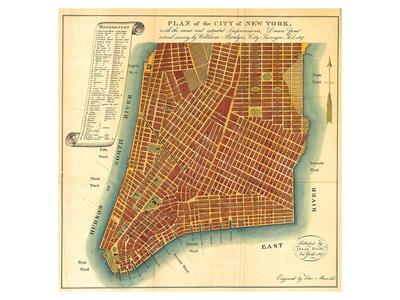 'Bridges Map of New York 1807' Premium Giclee Print - Isaac Riley ...