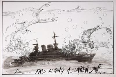 'British Politics 1980s, Rats Leaving a Sunken Ship, 1984 (drawing ...