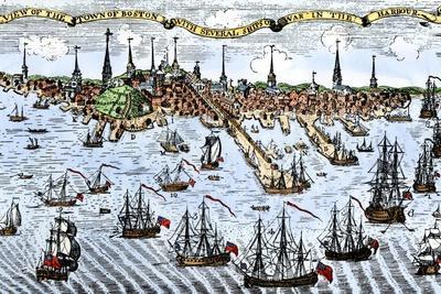 'British Warships in Boston Harbor, 1774, an Attempt to Control the ...