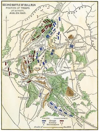 'Bull Run Battlefield Map Showing Troop Positions on August 29, 1862 ...
