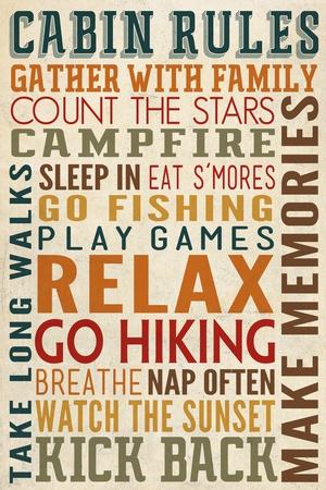 'Cabin Rules Typography' Print - Lantern Press | AllPosters.com