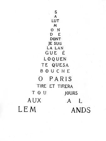 'Calligram by French Poet Guillaume Apollinaire, 1918 : Eiffel Tower ...