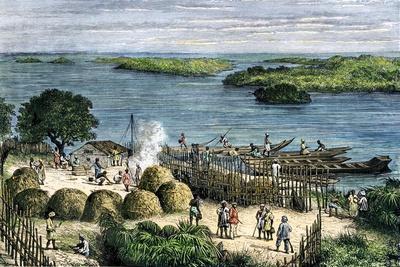 'Camp of the African Explorer Henry Morton Stanley (1841-1904), near ...